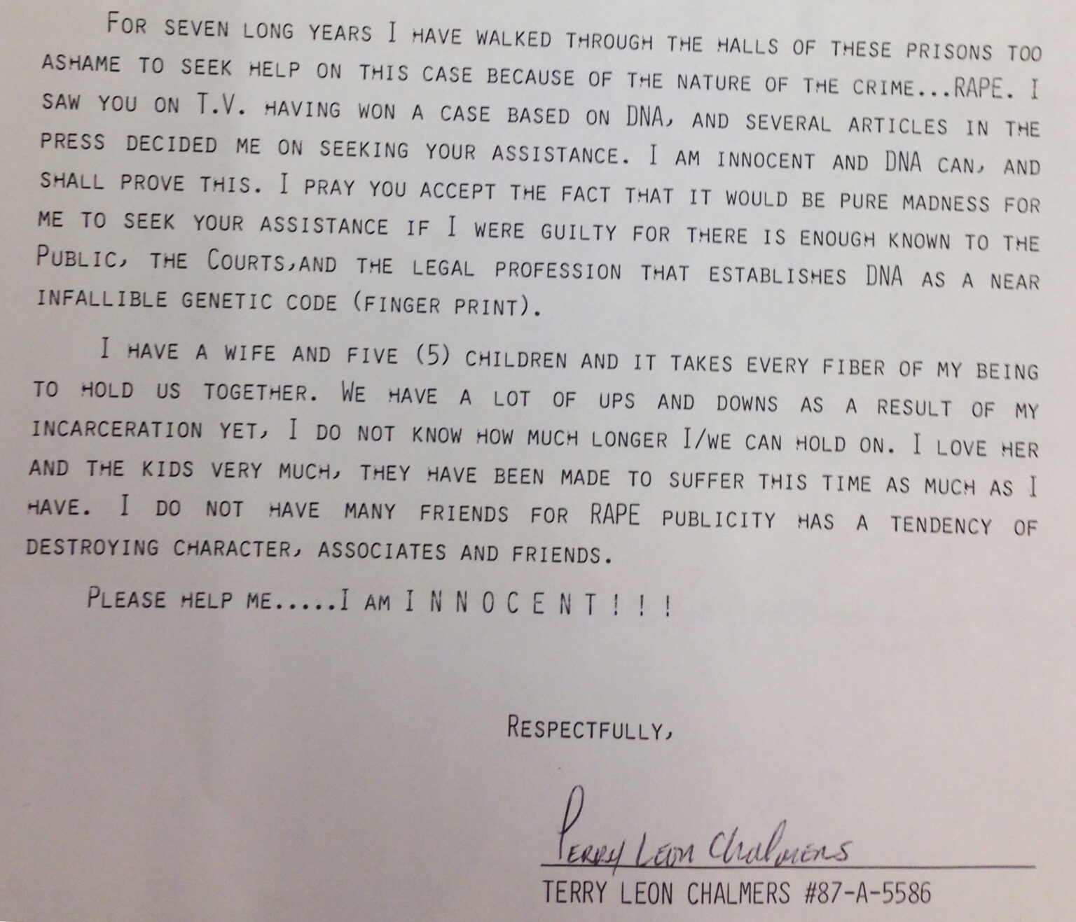 National Letter Writing Month: A Letter from Terry Chalmers - Innocence ...
